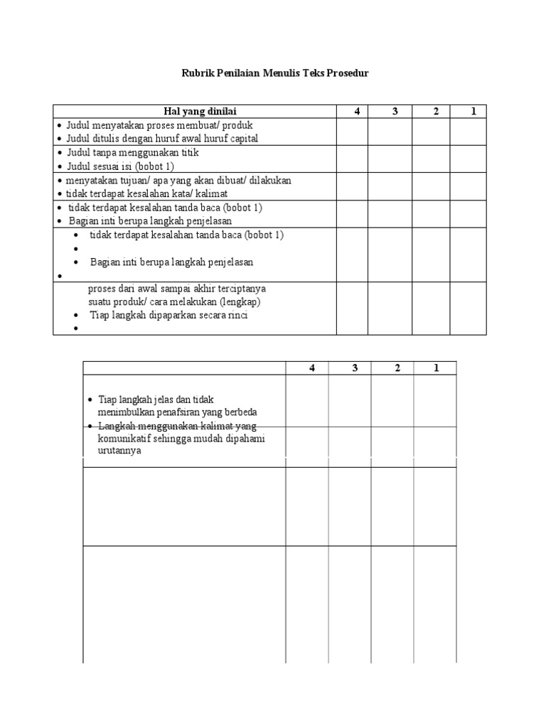 Rubrik Penilaian Menulis Teks Prosedur | PDF