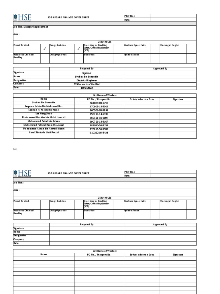 Petronas Job Hazard Analysis Template | PDF | Personal Protective ...