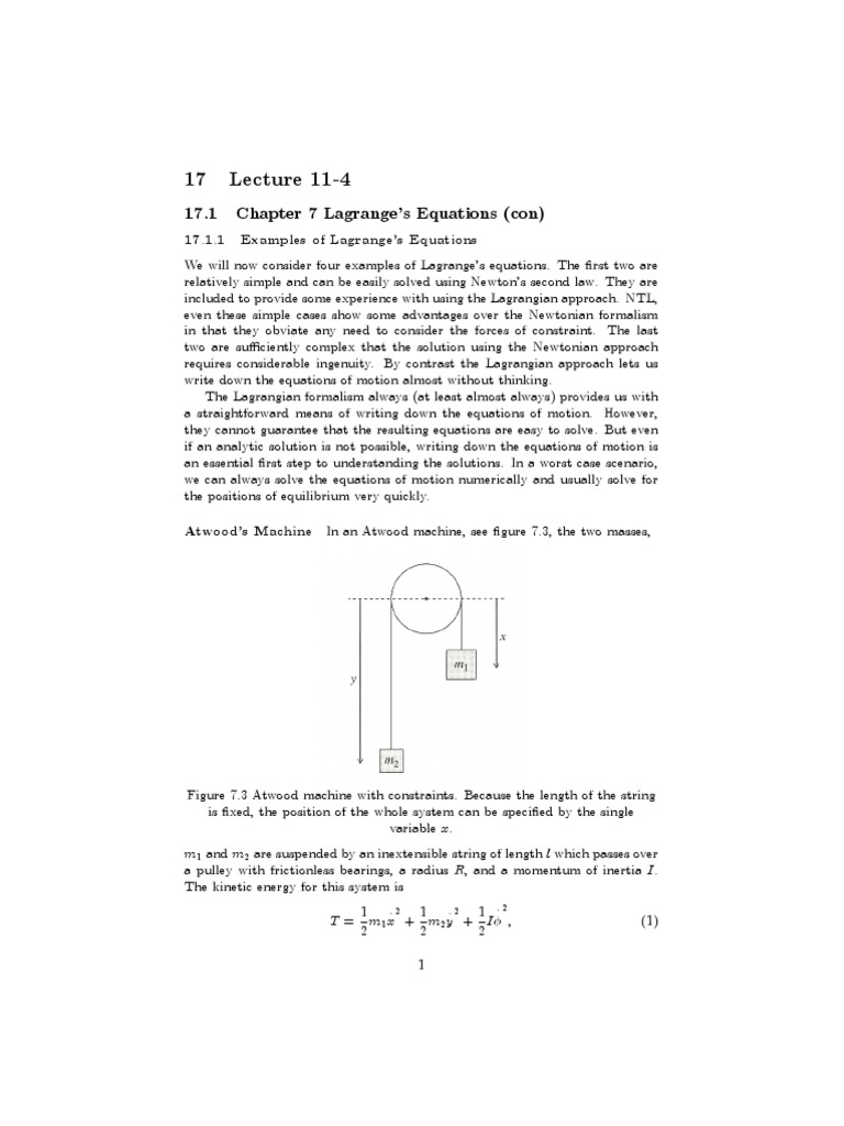 17 Lecture 11-4: 17.1 Chapter 7 Lagrange's Equations (Con) | PDF | Lagrangian Mechanics ...