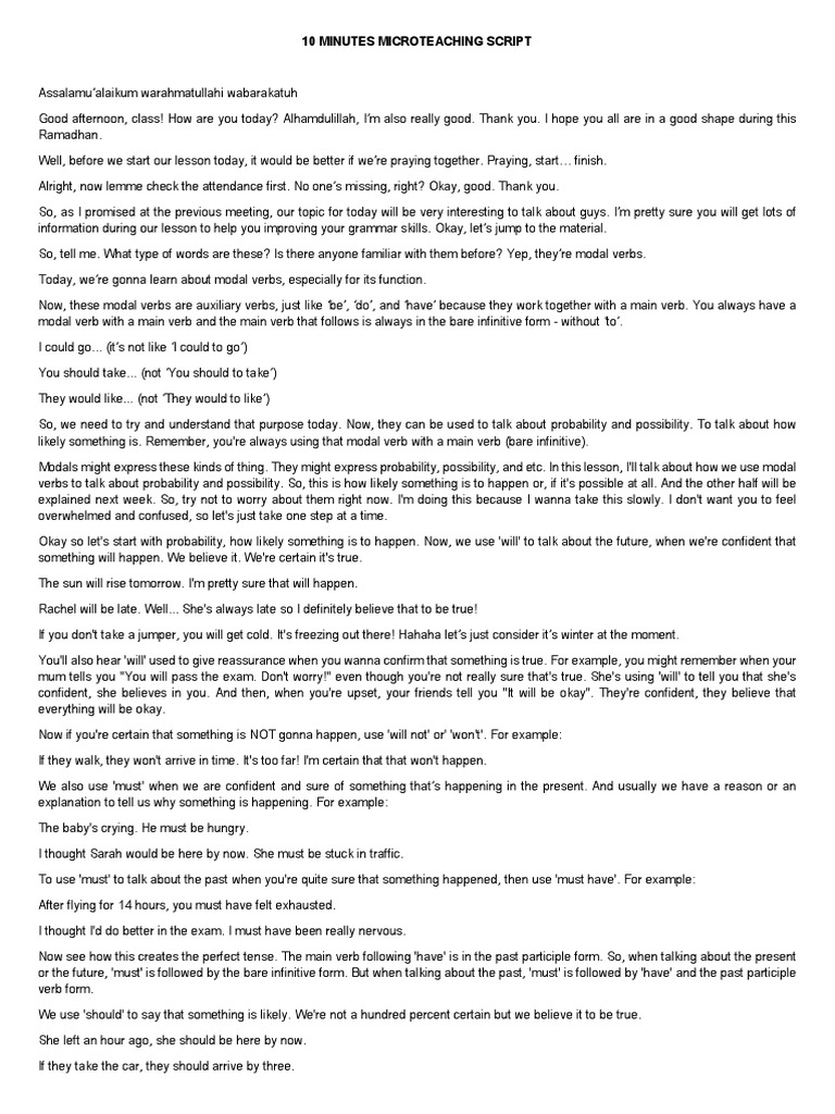 10 Minutes Microteaching Script | PDF | Grammar | Linguistics