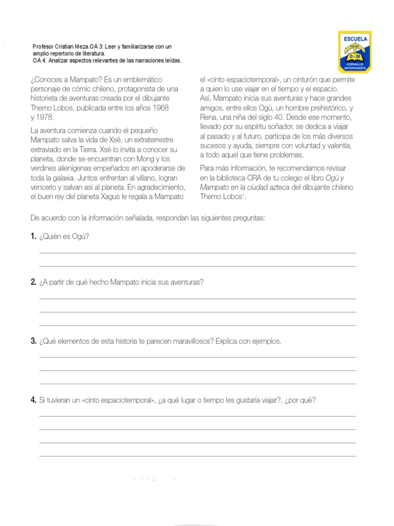 Comprensión Lectora, 6 Básico, Semana 9 de Mayo | PDF