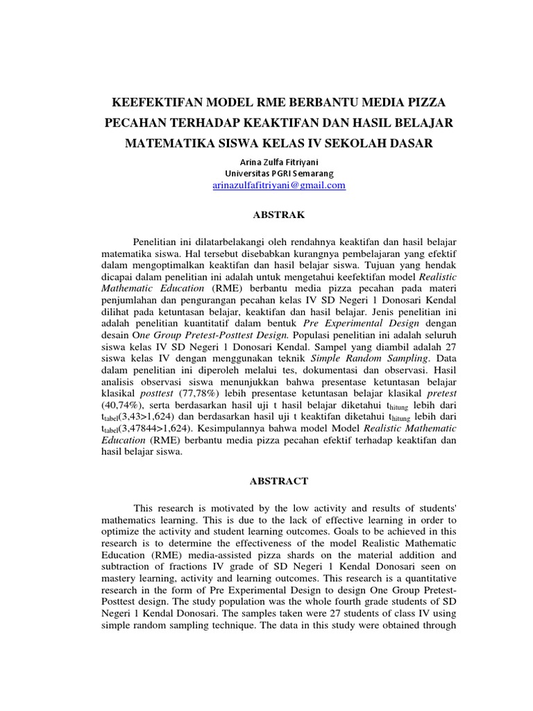 Model RME Dan Edia Pizza Pecahan Untuk Meningkatkan Keaktifan Siswa | PDF