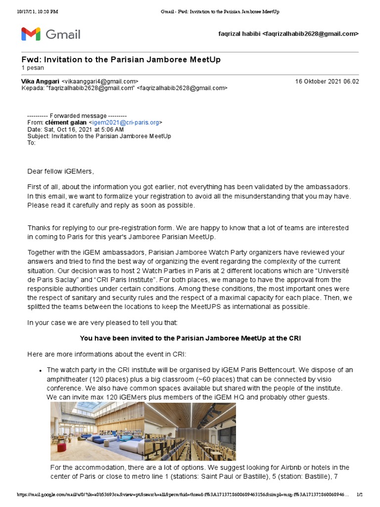 FWD: Invitation To The Parisian Jamboree Meetup: 1 Pesan | PDF