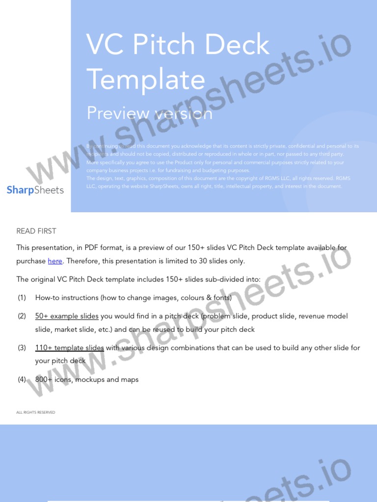 VC Pitch Deck Template: Preview Version | PDF | Computing | Software