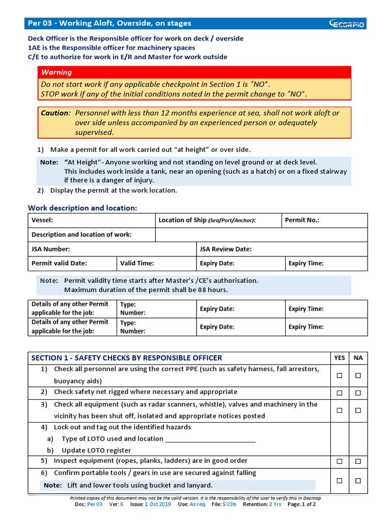 Working Aloft Permit | PDF