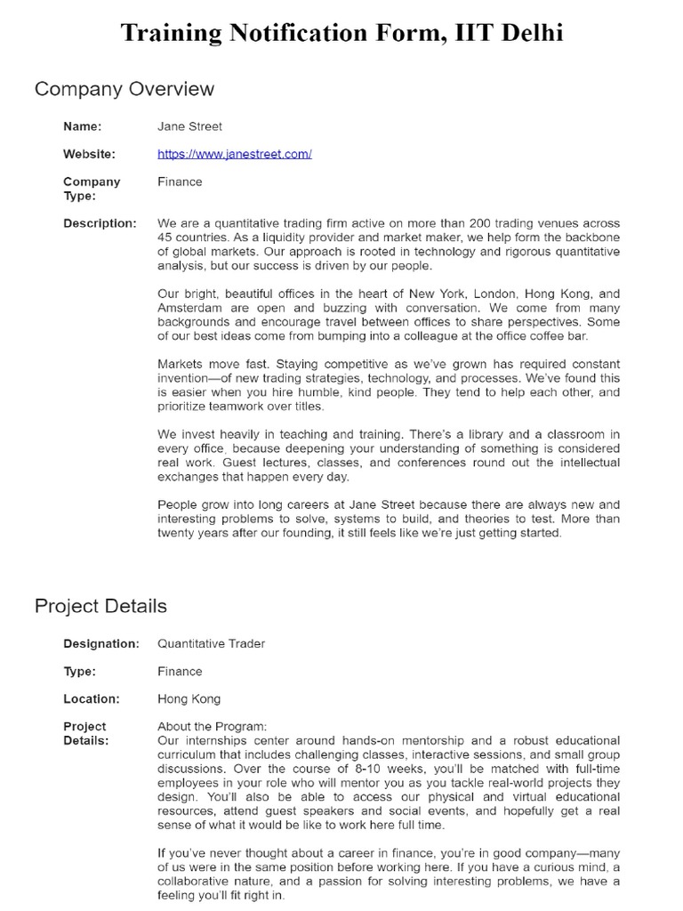 Jane Street (Quantitative Trader) | PDF