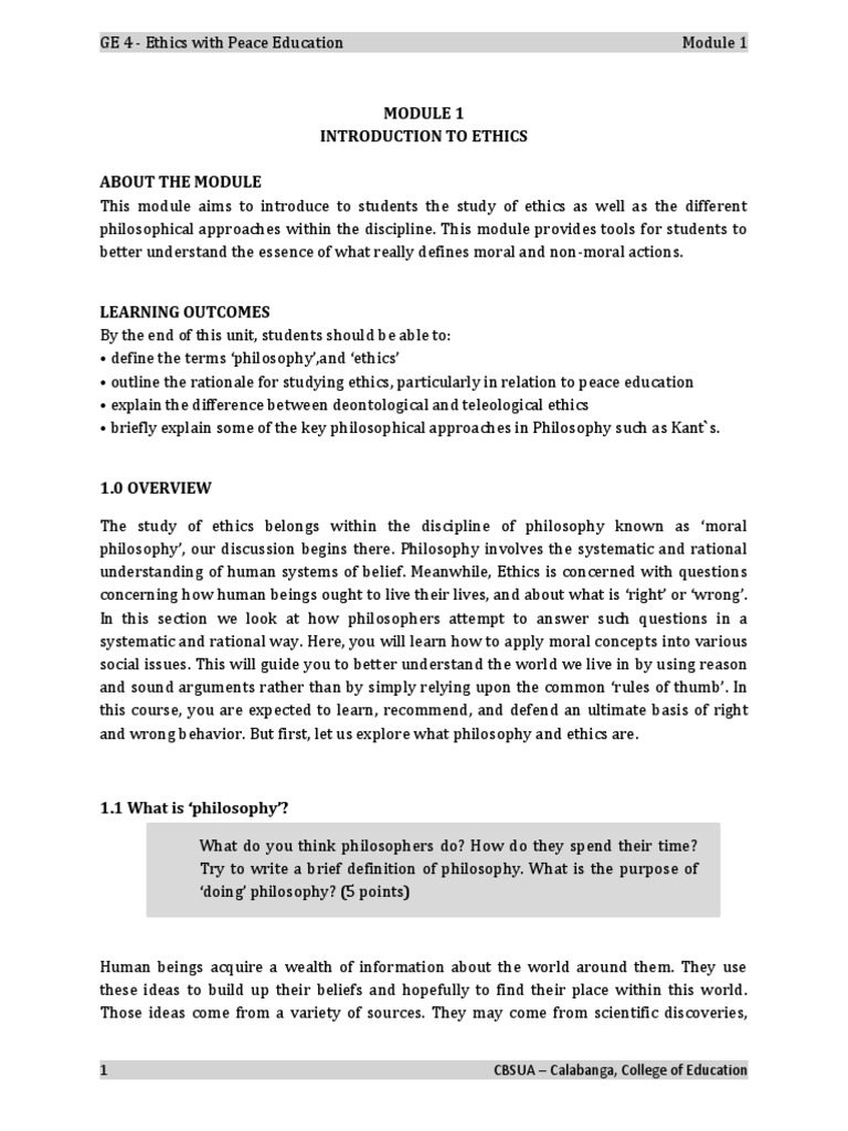 GE 4 Ethics Module 1 (Week 2-3) | PDF | Morality | Reason