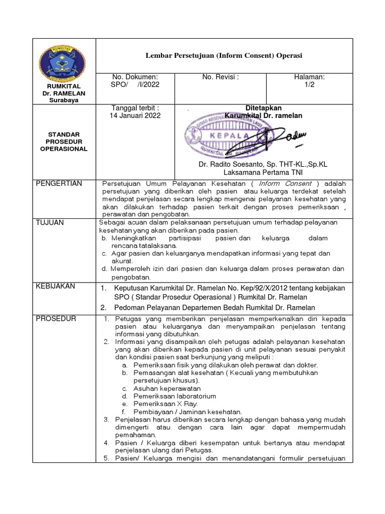 SOP Persetujuan Operasi Pasien | PDF