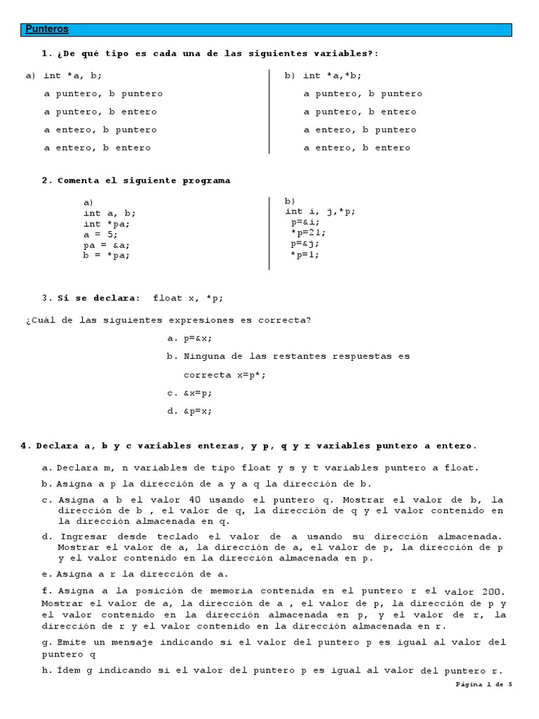 Práctica de Punteros | PDF | Puntero (Programación de computadora) | Programación de computadoras