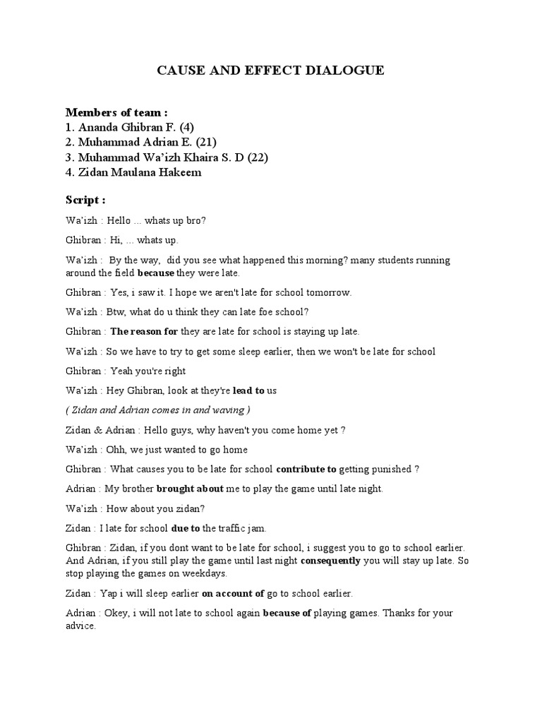 Script For Conversation Cause and Effect | PDF