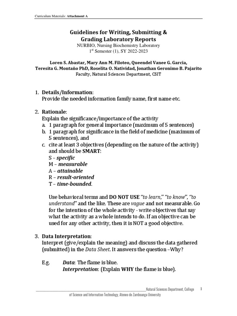 Attachment A SAMPLE Guidelines For Writing and Submitting A Laboratory ...