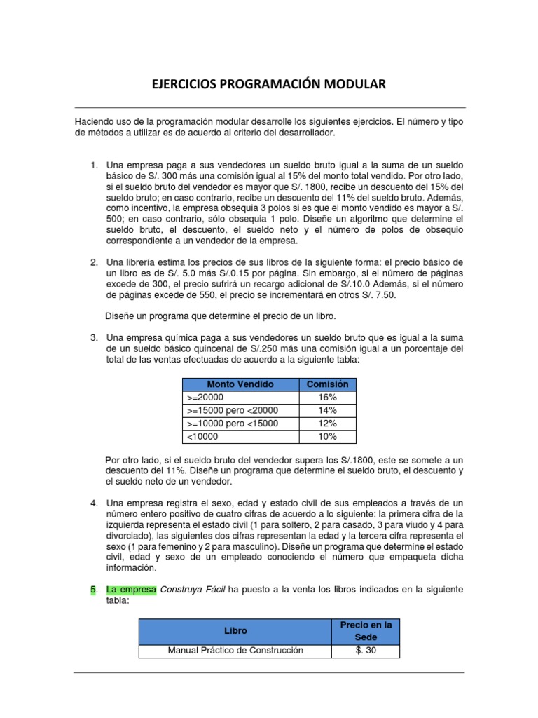 Ejercicios Programación Modular - Sol | PDF | Precios