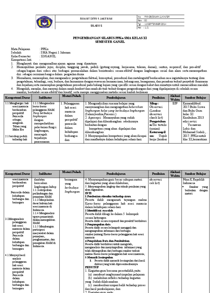 Silabus PPKN Kelas XI 2022-2023 | PDF | Karier & Perkembangan | Ilmu Sosial