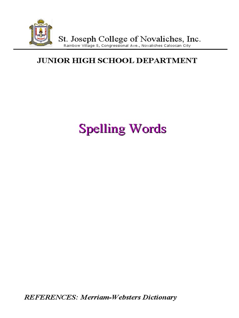 Compiled Spelling Words Grade 8 | PDF