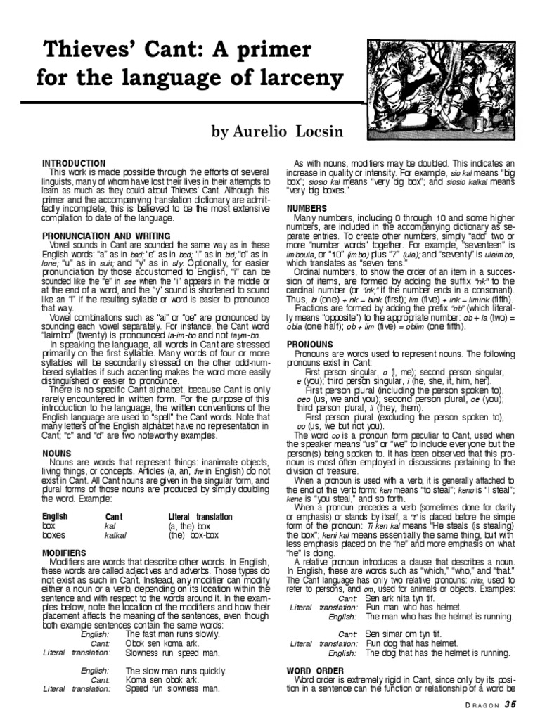 Thieves Cant From Dragon 66 | PDF | English Language | Grammatical Number