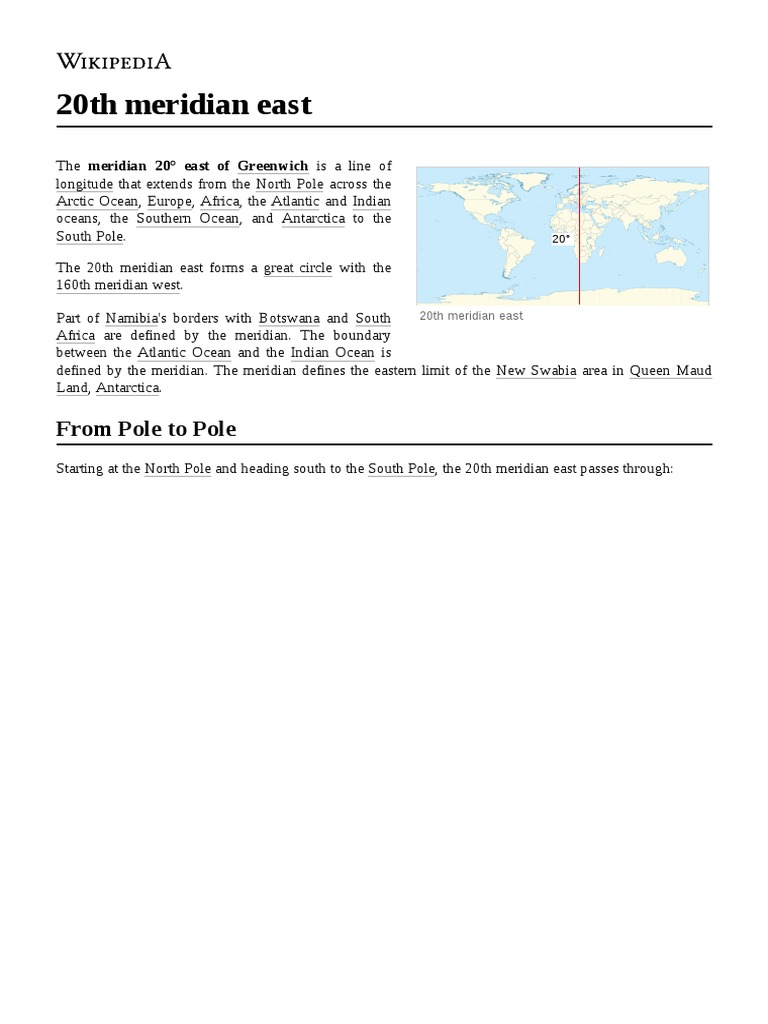 20th Meridian East: From Pole To Pole | PDF | Geography | Astrometry