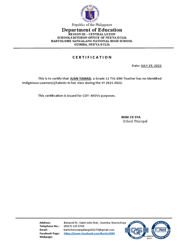 Certification Ipcrf 2021-2022 | PDF