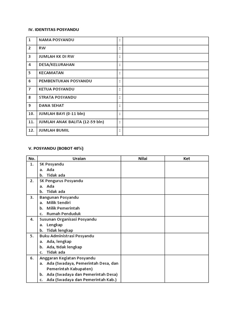 Instrumen Penilaian Lomba Posyandu 2021 | PDF