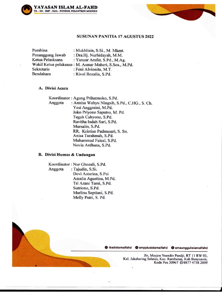 Susunan Panitia 17 Agustus 2022 | PDF