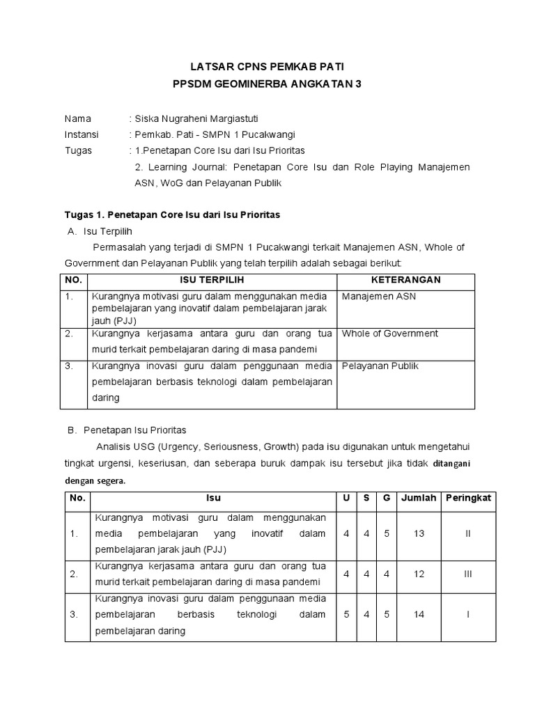 Penetapan Core Isu Latsar CPNS Pati | PDF