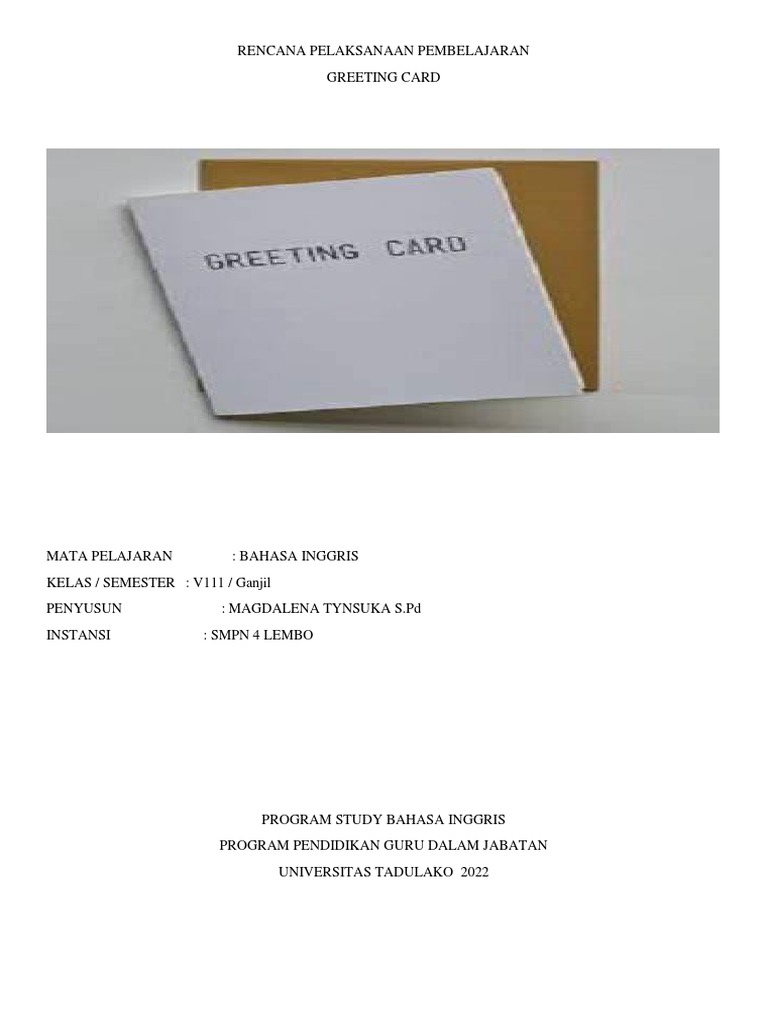 RPP Bahasa Inggris: Greeting Card Kelas VII | PDF
