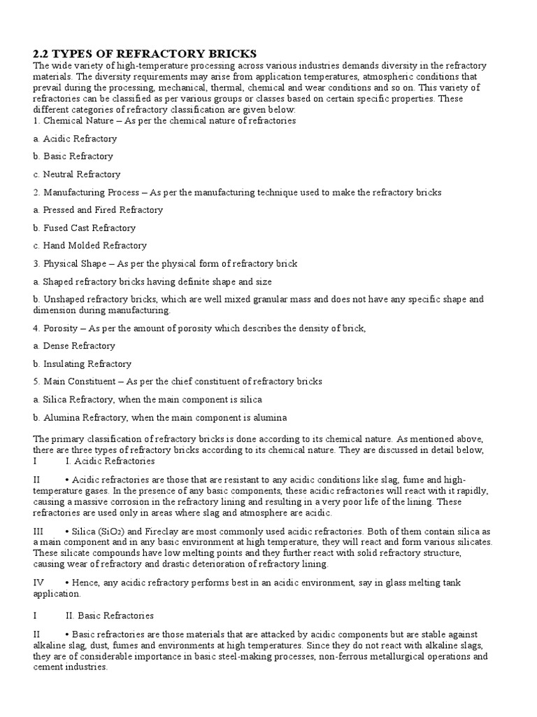 2.2 Types of Refractory Bricks | PDF | Refractory | Metals