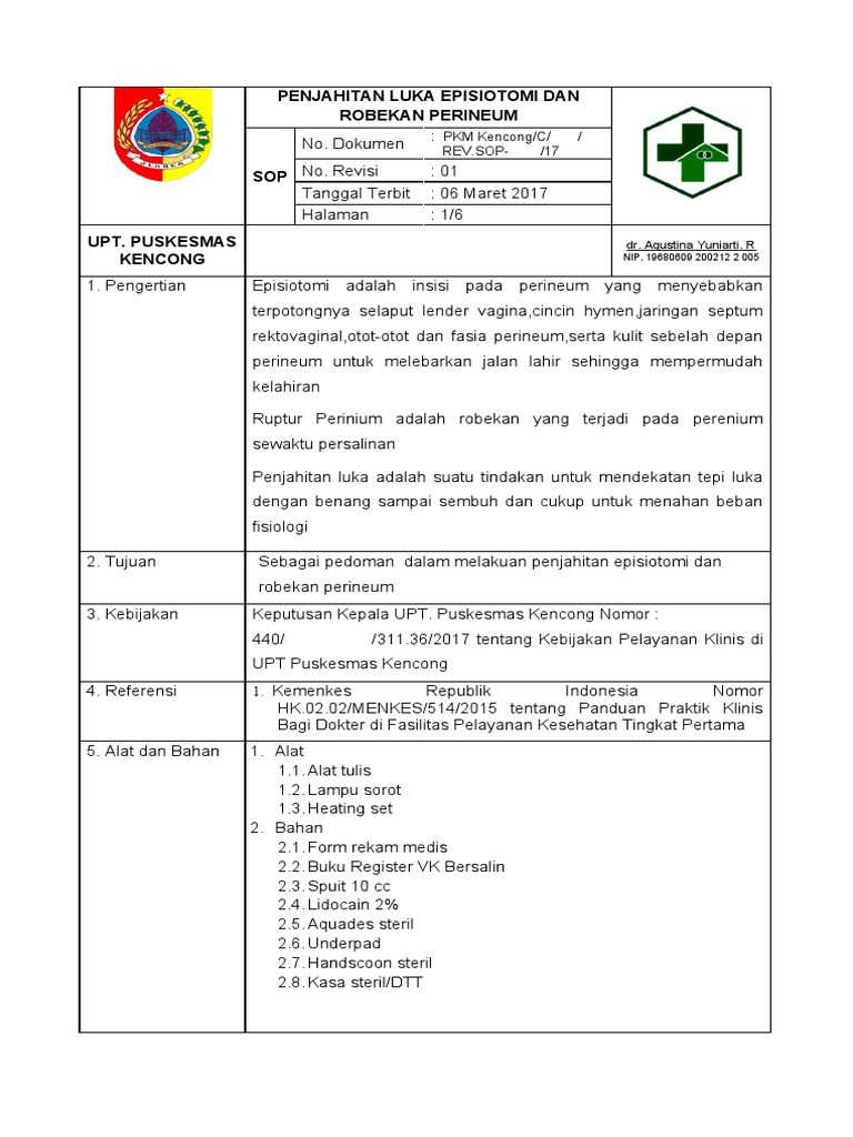 Sop Penjahitan Luka Episiotomi Dan Robekan Perineum | PDF