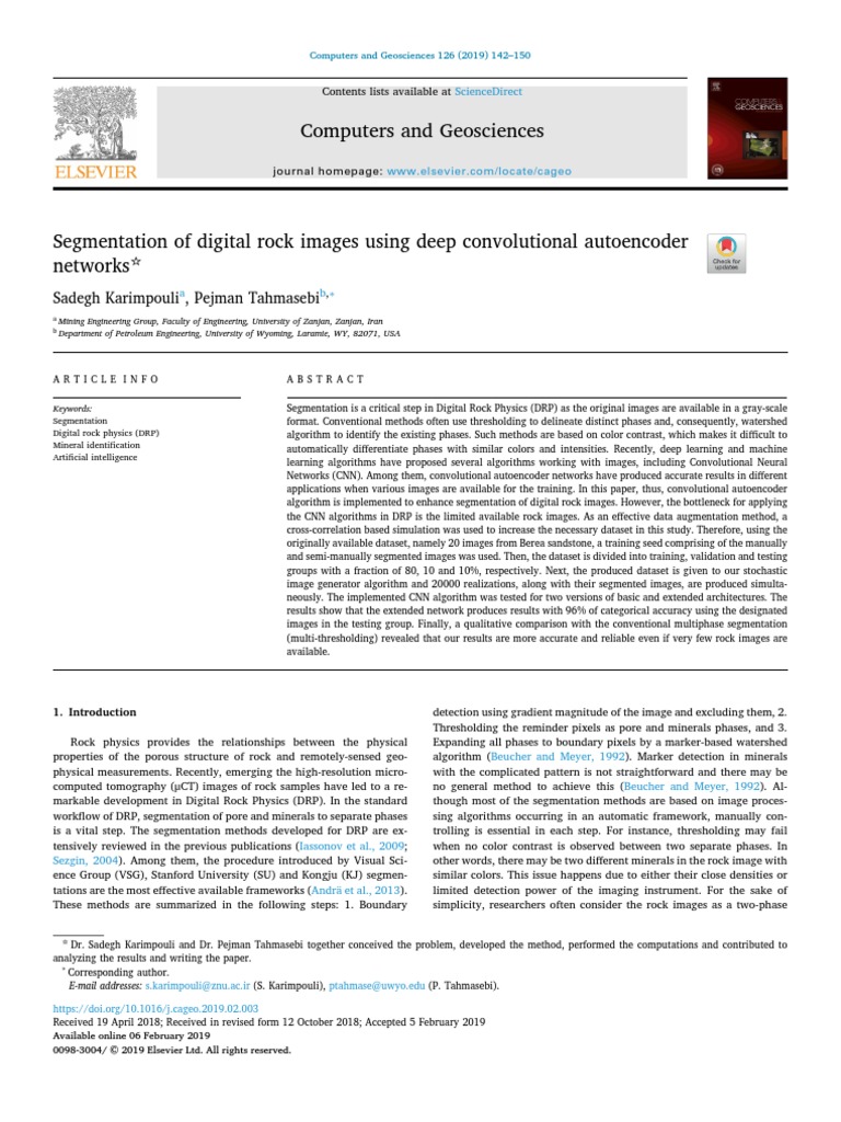 Segmentation Of Digital Rock Images Using Deep Convolutional Autoencoder Pdf Image