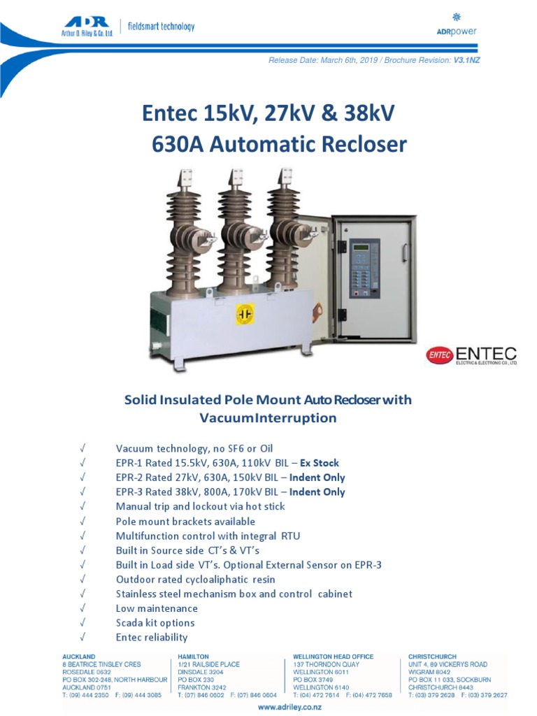 ADR - Entec EPR Recloser Brochure V3.1 | PDF | Mains Electricity | Alternating Current