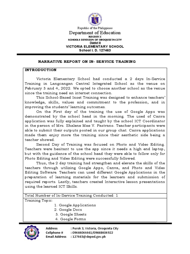 Inset Narrative Report | PDF | Educational Technology | Teachers