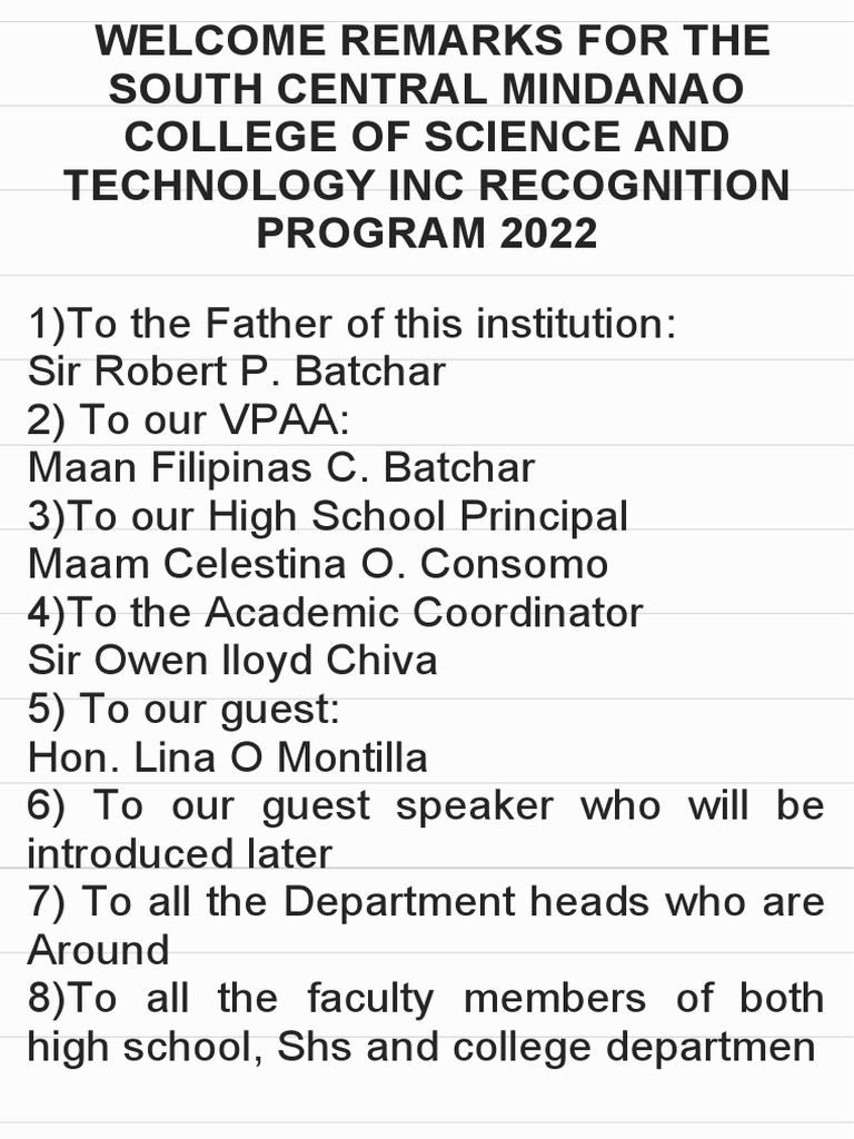 Opening Remarks 2021-2022 Recognition Day | PDF