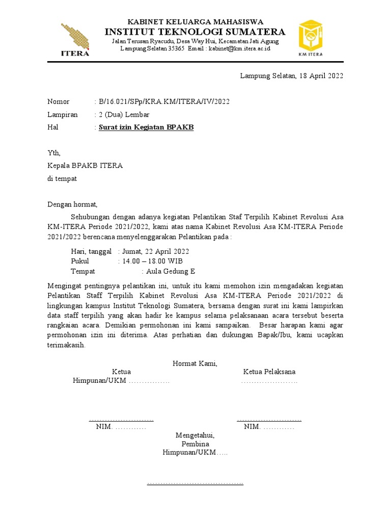 Template Surat Izin Kegiatan | PDF