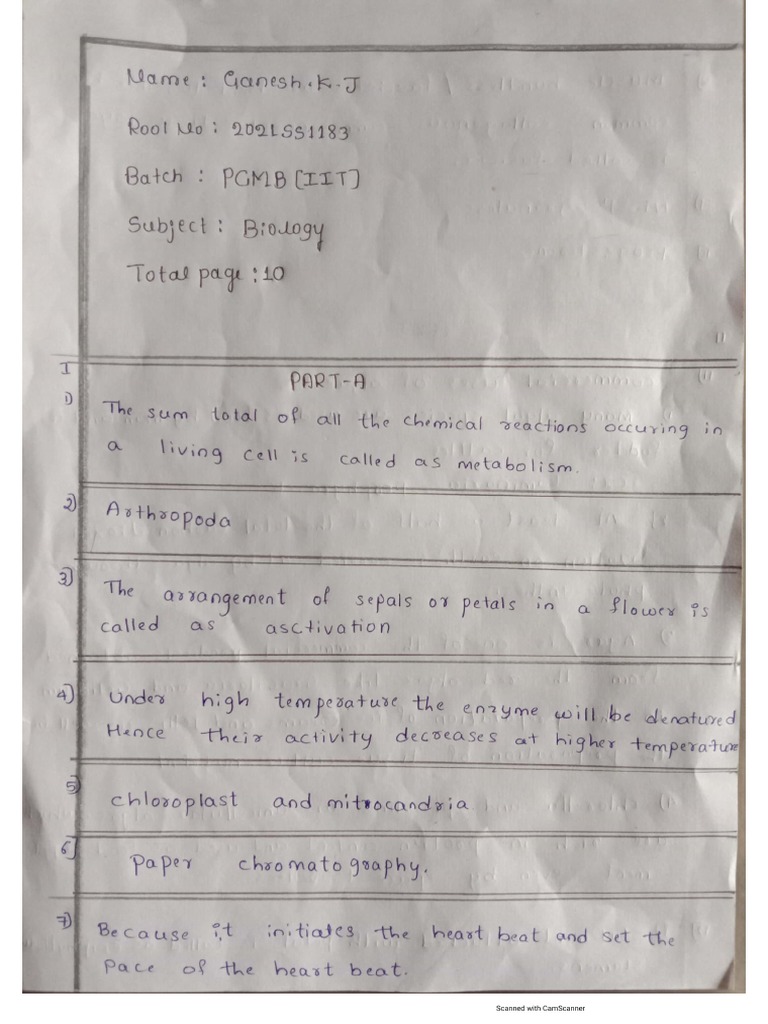 Biology Assignment 1st Puc | PDF