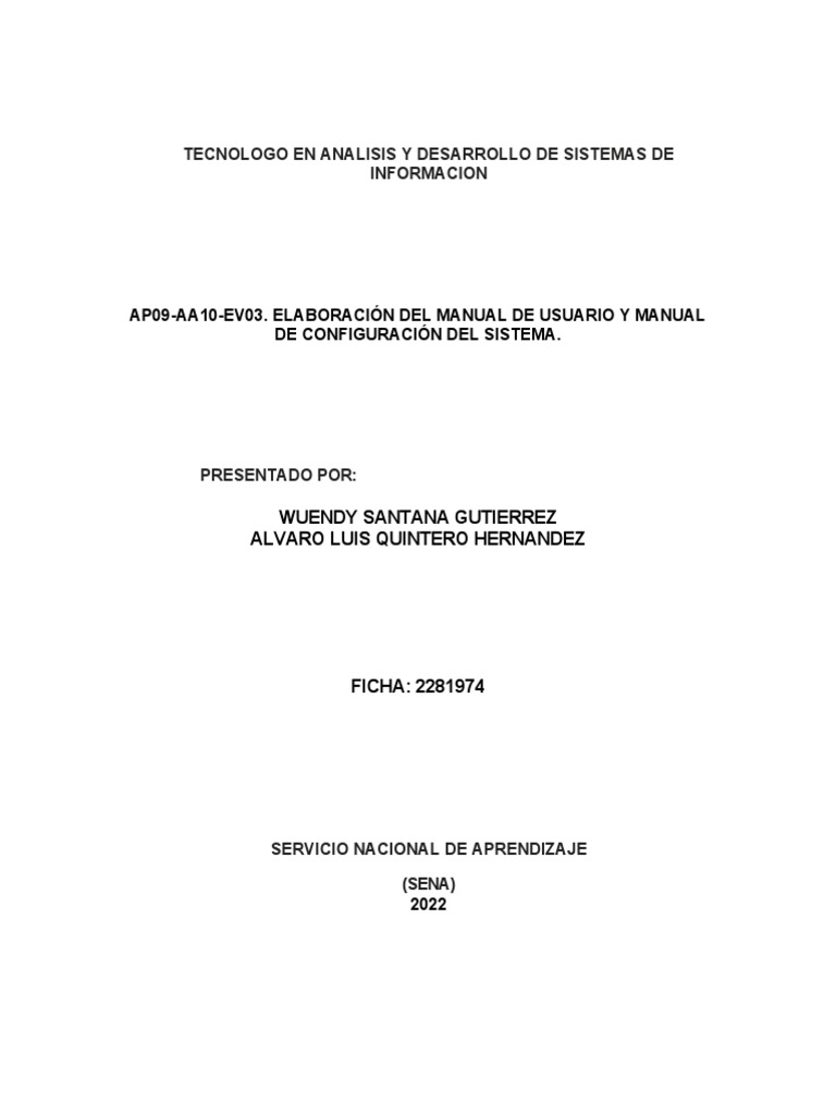 AP09-AA10-EV03 Elaboracion Del Manual de Usuario y Manual de Configuracion Del Sistema | PDF ...