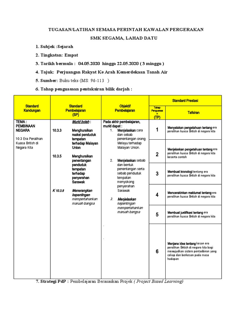 PBL Sejarah F4 Bab 4 | PDF