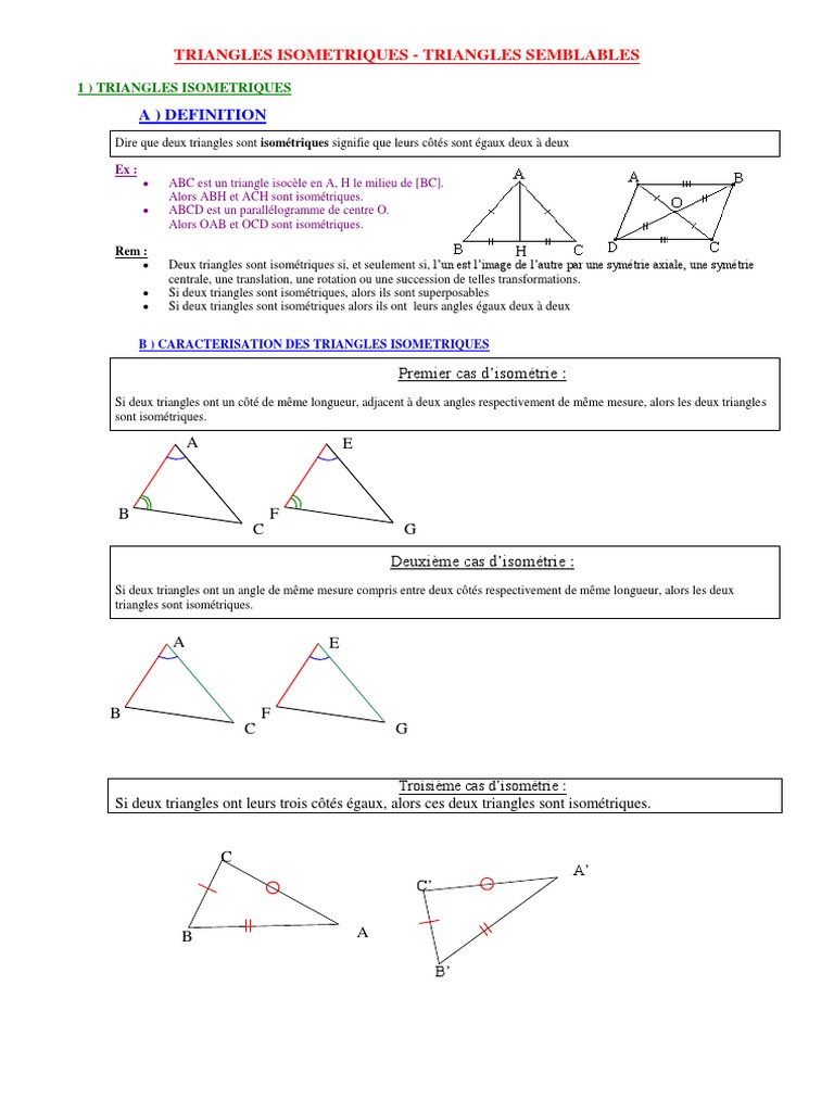 Triangles Isométriques et Semblables | PDF | Triangle | Orthogonalité
