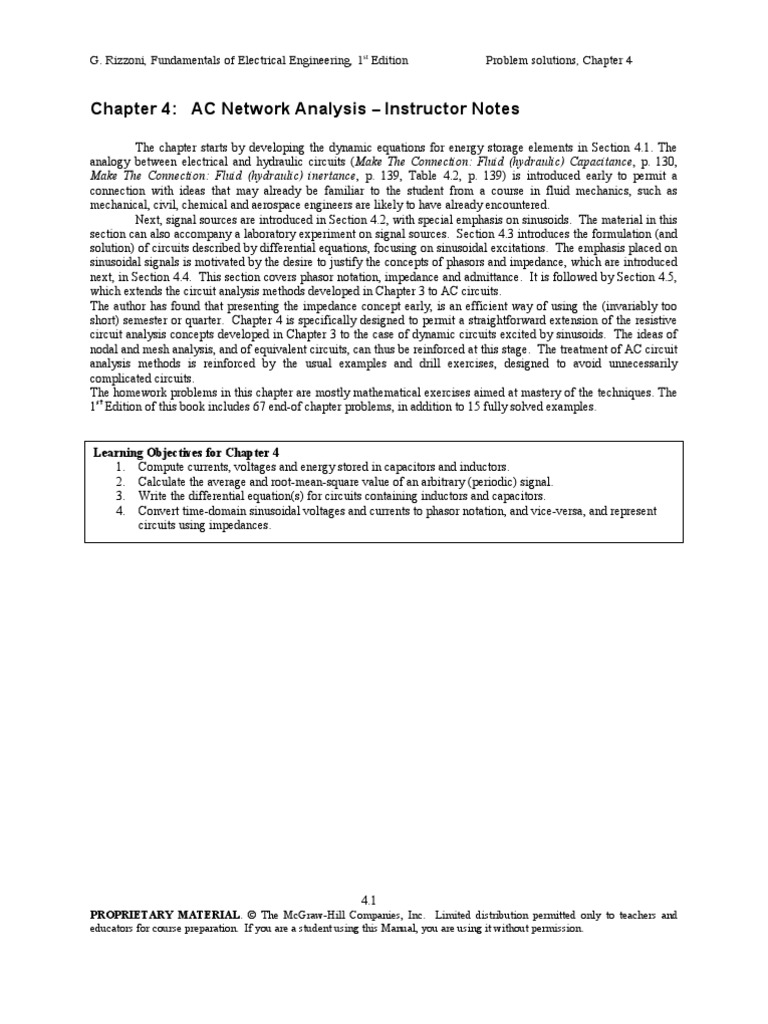 Chapter 4: AC Network Analysis Instructor Notes | PDF | Electrical ...