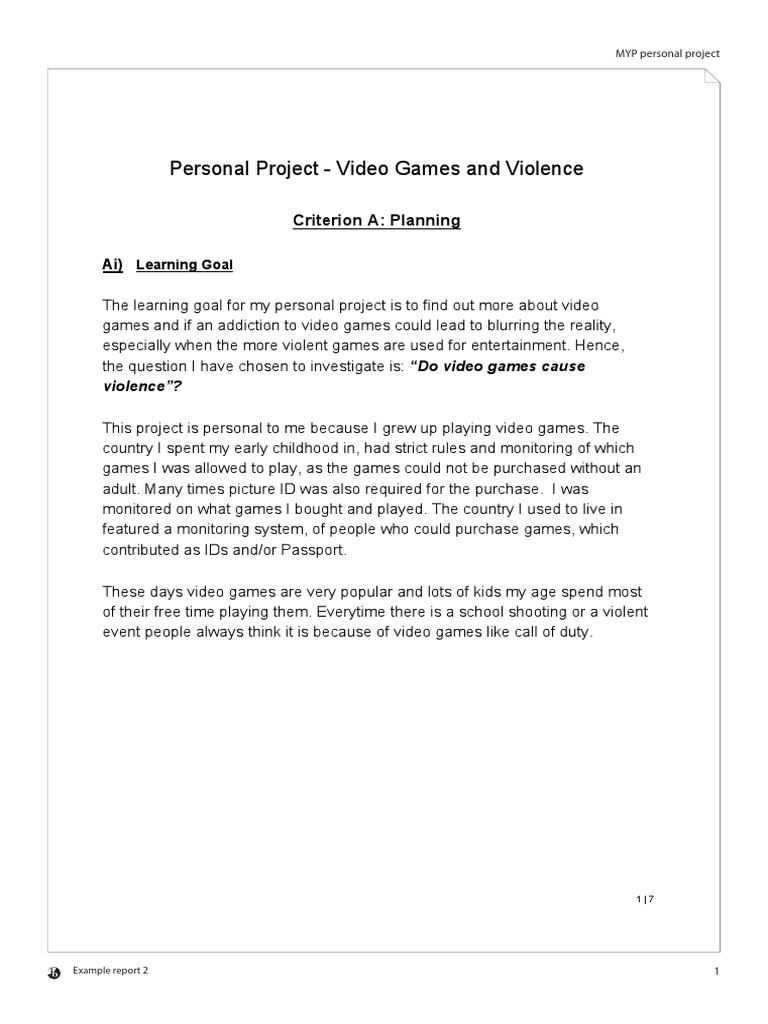 Myp Video Game Violence Example Report e | PDF | Thought | Communication