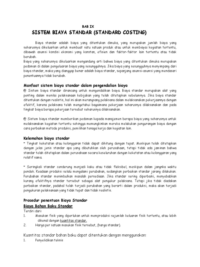 Sistem Biaya Standar dan Analisis Selisih | PDF | Metode & Bahan Ajar ...