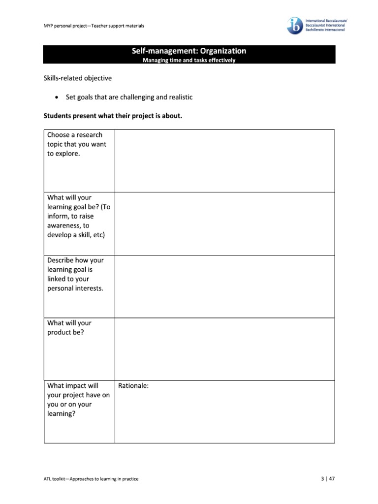 tool 2 - goal setting - atl self-management--organization | PDF