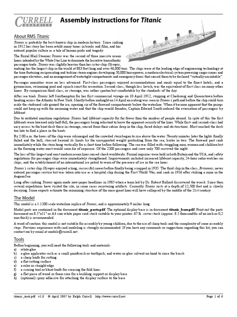 Assembly Instructions For Titanic | PDF | Rms Titanic | Ocean Liners