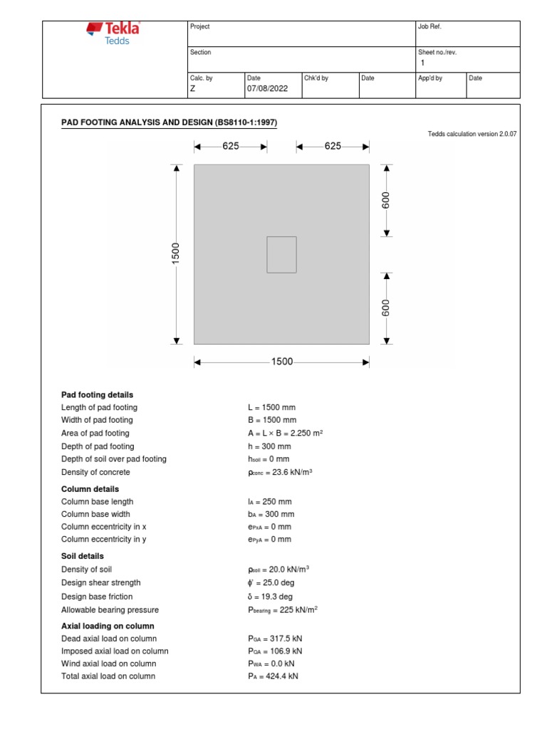 Pad Footing Design and Analysis | PDF | Column | Beam (Structure)