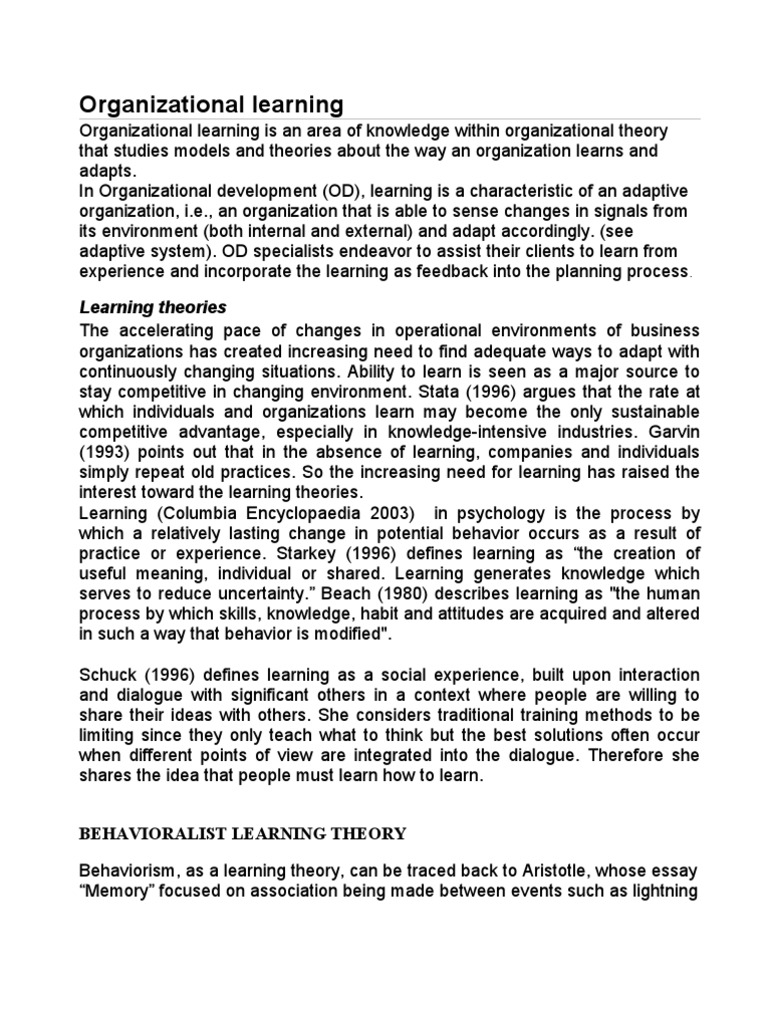 Organizational Learning | PDF | Behaviorism | Reinforcement