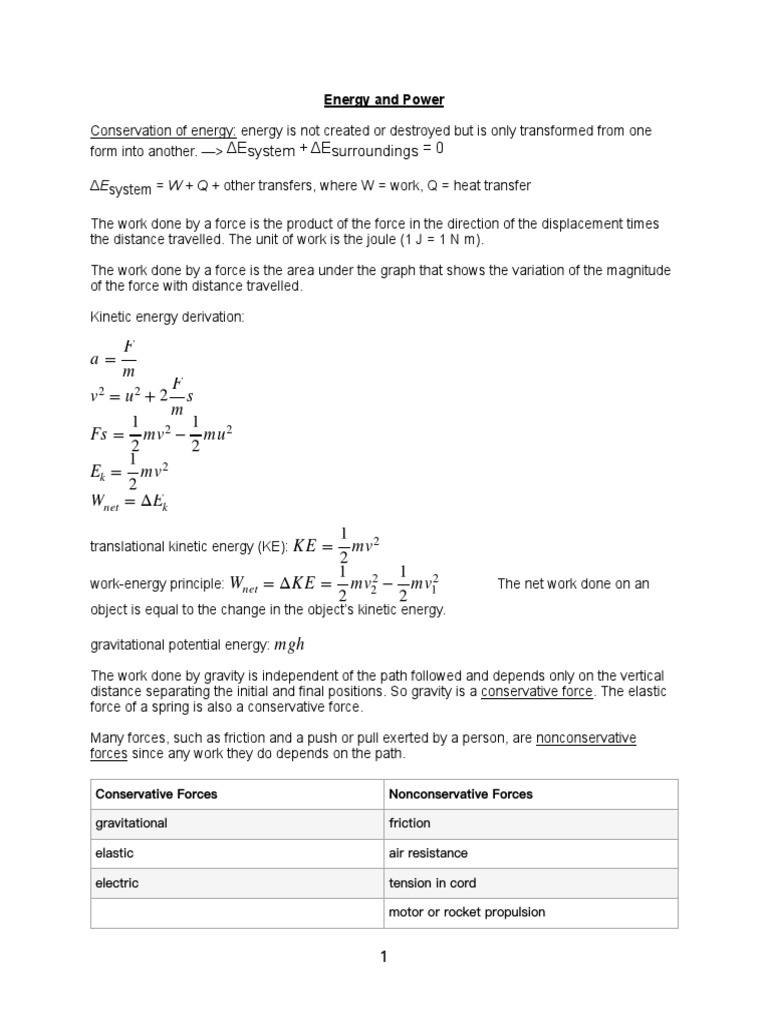 AP Physics 1 Notes On Selected Topics | PDF