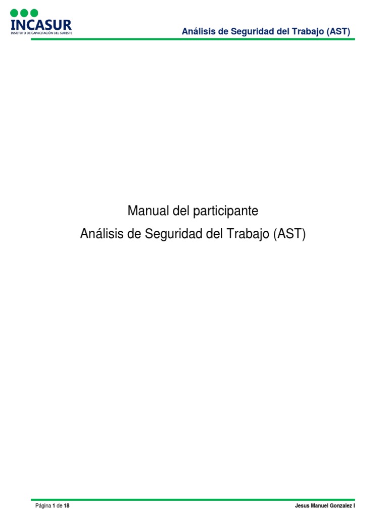 Manual Del Particpante Analisis de Seguridad en El Trabajo (AST) | PDF | Riesgo