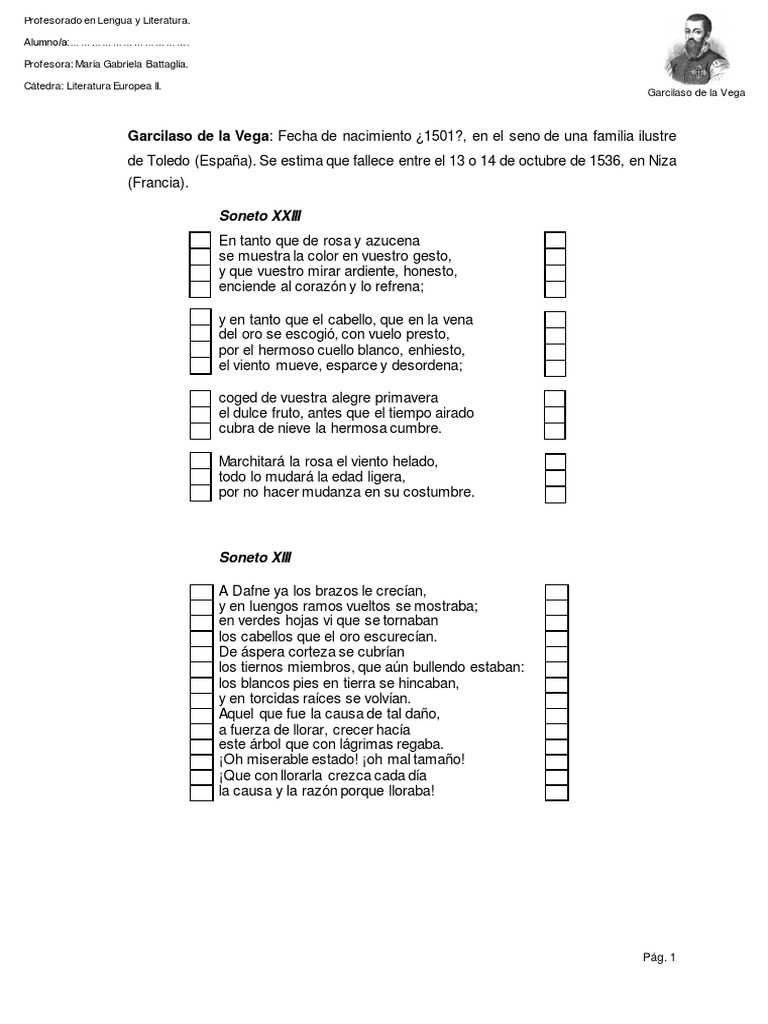 33 - de La Vega, Garcilaso - Soneto XXIII-XIII | PDF