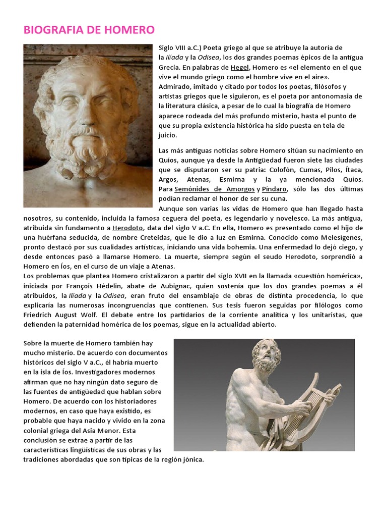 La vida misteriosa del poeta Homero, autor de la Ilíada y la Odisea ...
