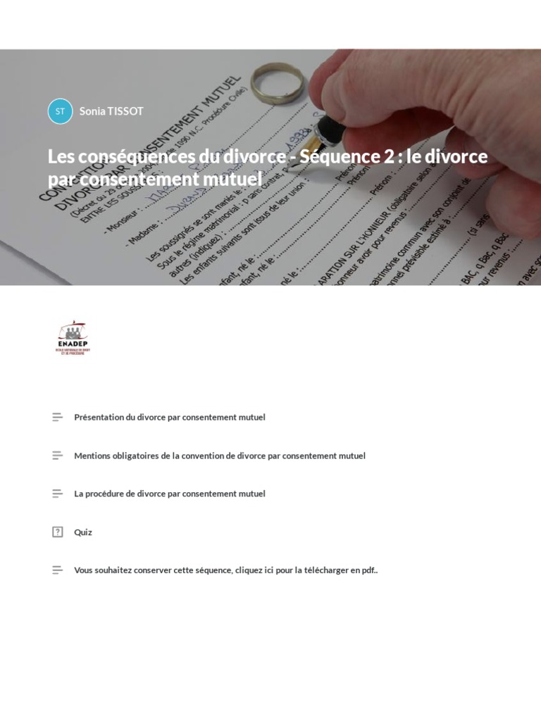 ENADEP JAF N 2-Le-Divorce-Par-Consentement-Mutuel | PDF | Divorce | Mariage