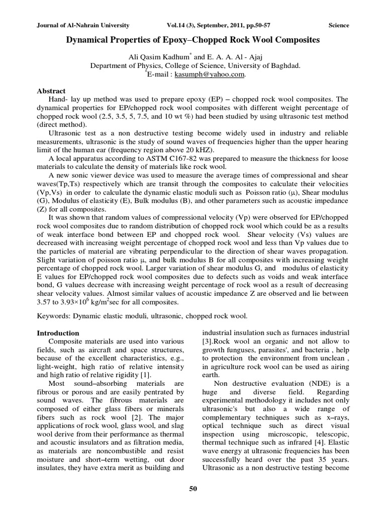 Dynamical Properties of Epoxy-Chopped Rock Wool Composites | PDF ...