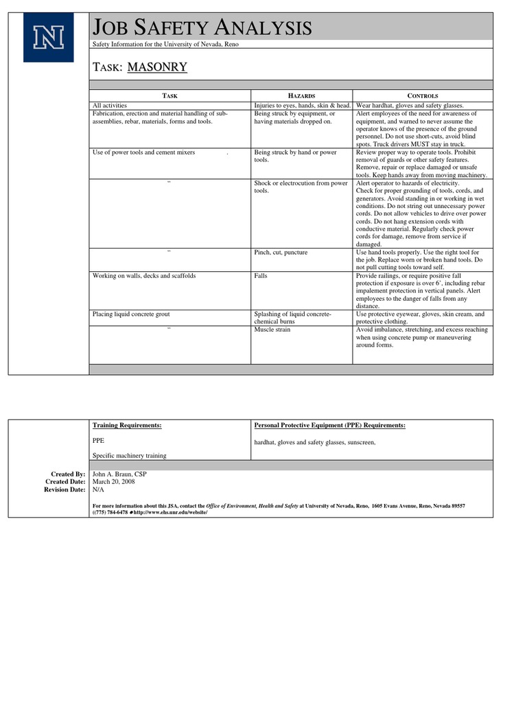 Masonry Work Safety Guidelines | PDF